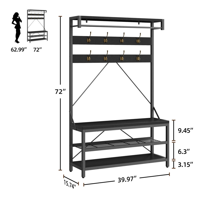 17 Stories Hall Tree With Coat Rack Shoe Bench 8 Hooks Wayfair